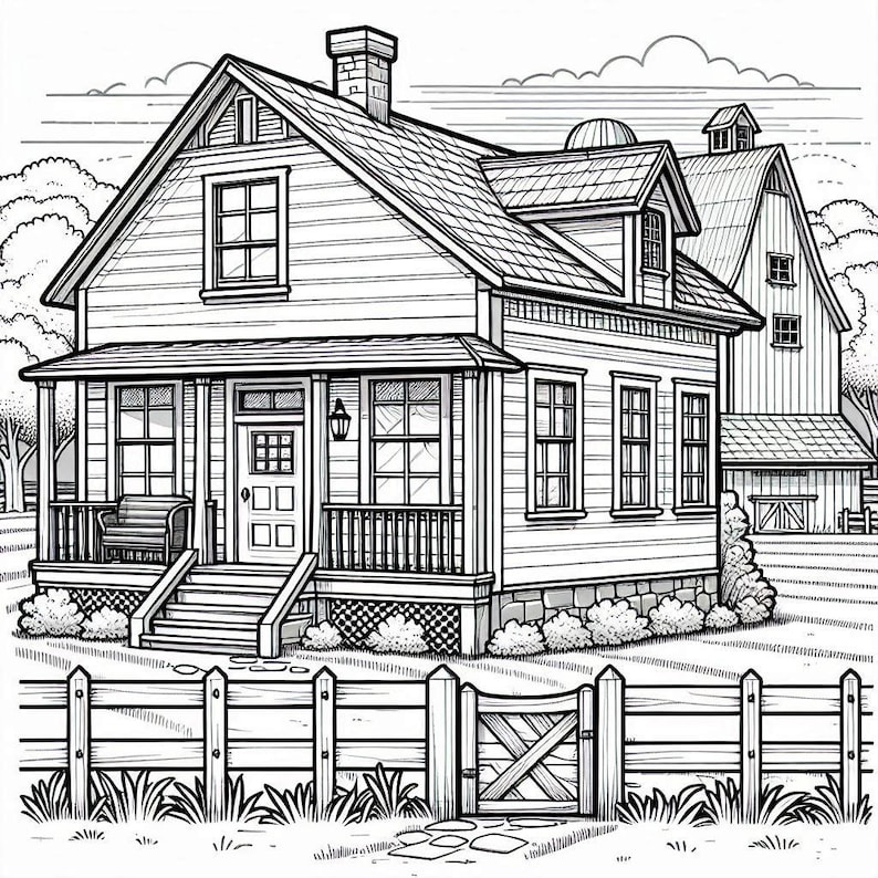 29 Farmhouses (farm House) Coloring Pages, Coloring Book, Adult ...