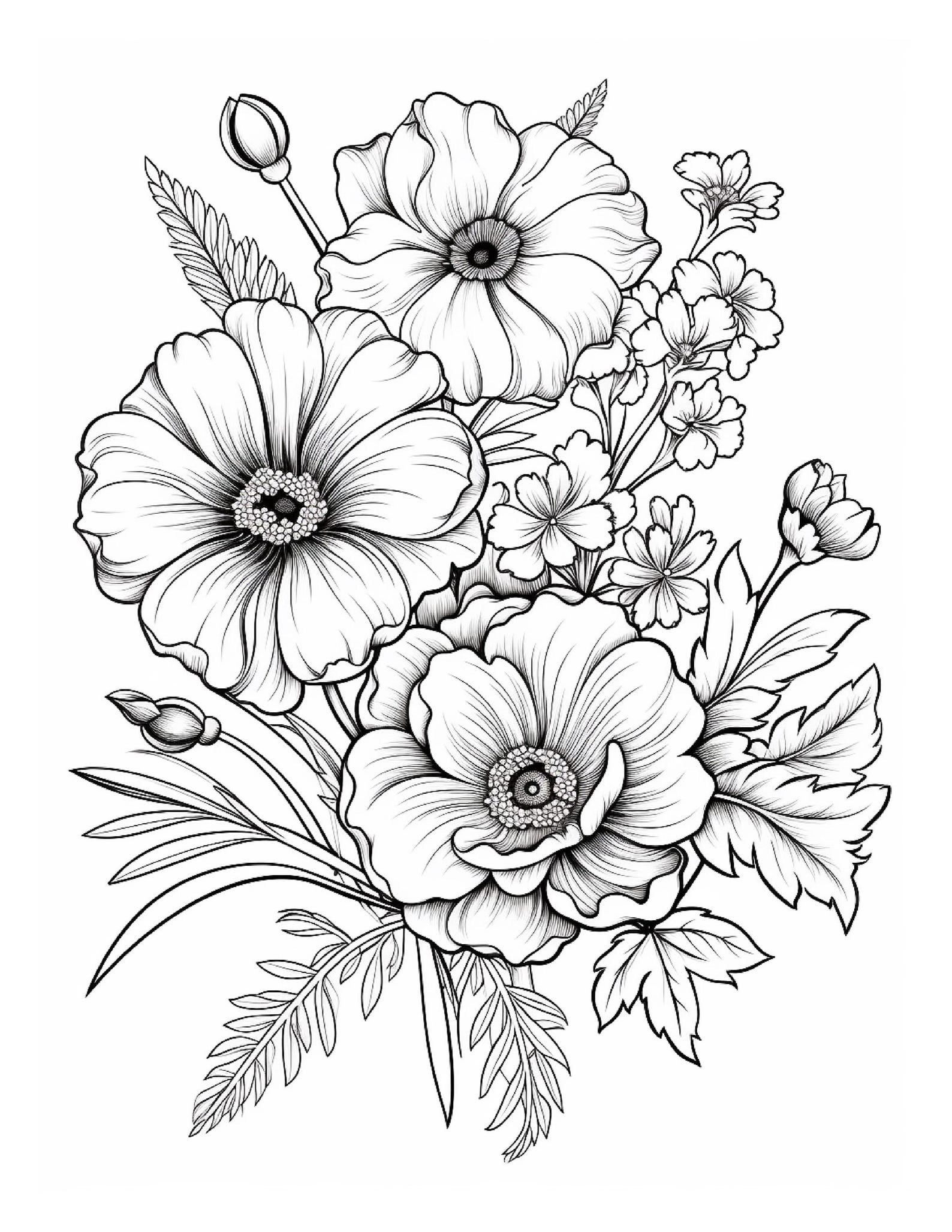 230 Wild Flowers Coloring Pages, Coloring Book, Adult Coloring Book, Kids Coloring Book, Kid ...