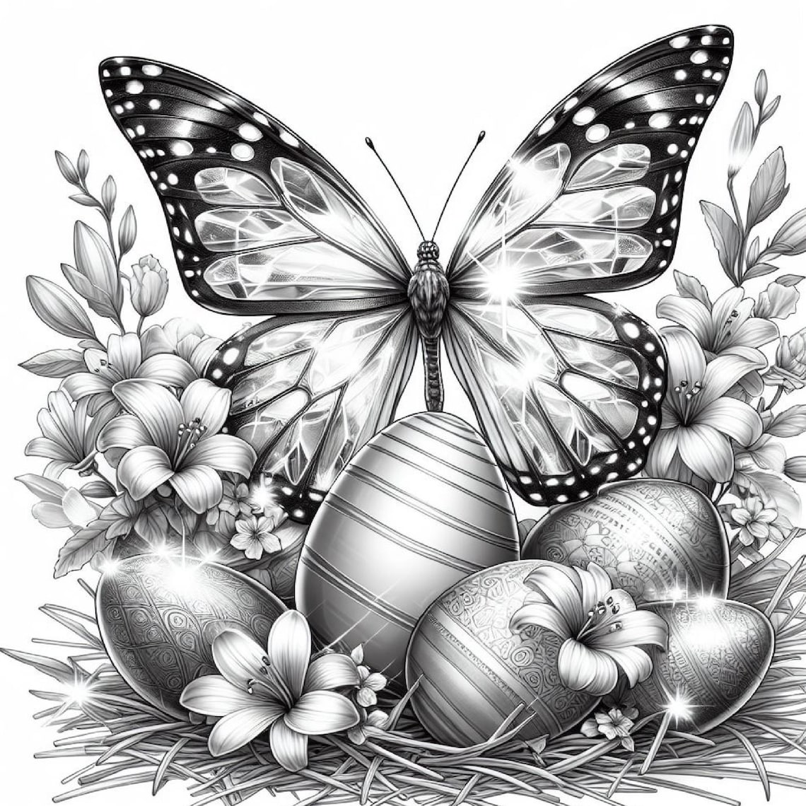 55 Easter Butterfly Coloring Pages, Coloring Book, Adult Coloring Book ...