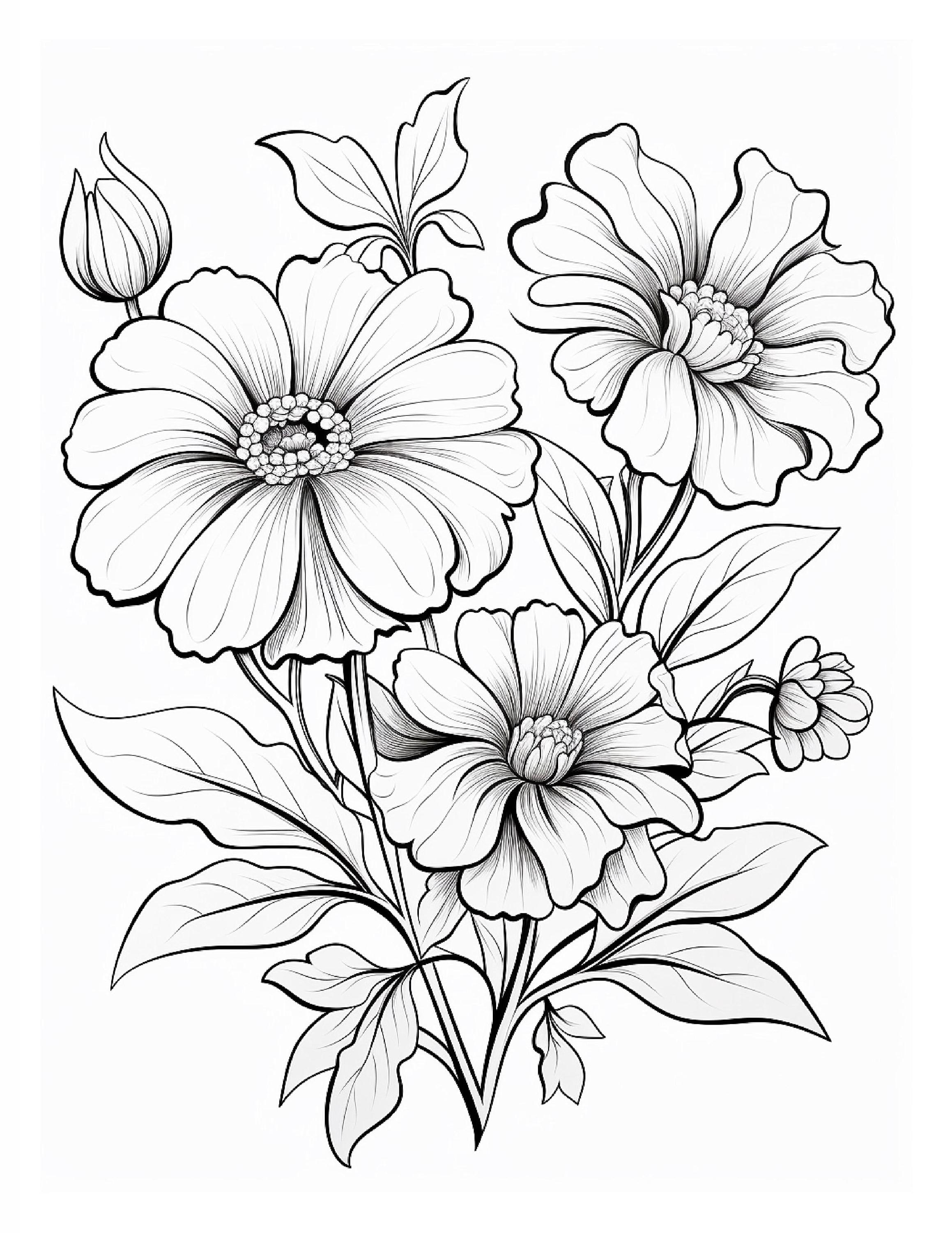230 Wild Flowers Coloring Pages, Coloring Book, Adult Coloring Book, Kids Coloring Book, Kid ...