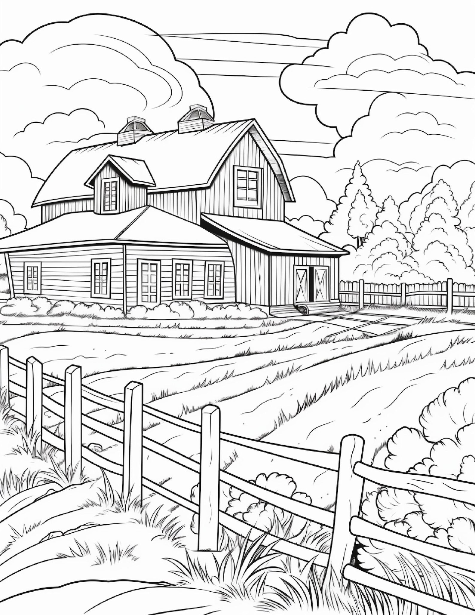 270 Farm and Country Scenes Coloring Pages | Printable Adult & Kids ...