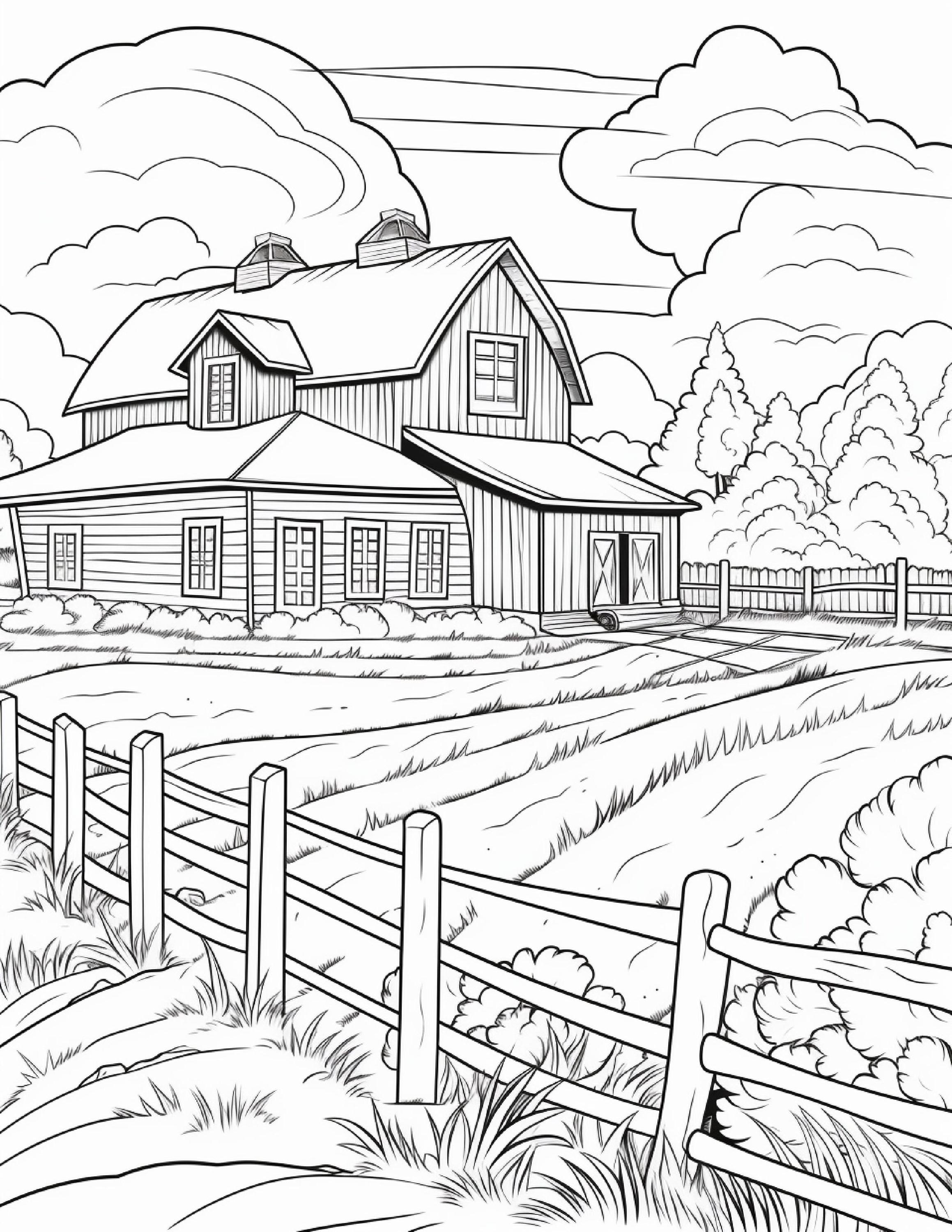 270 Farm and Country Scenes Coloring Pages | Printable Adult & Kids ...