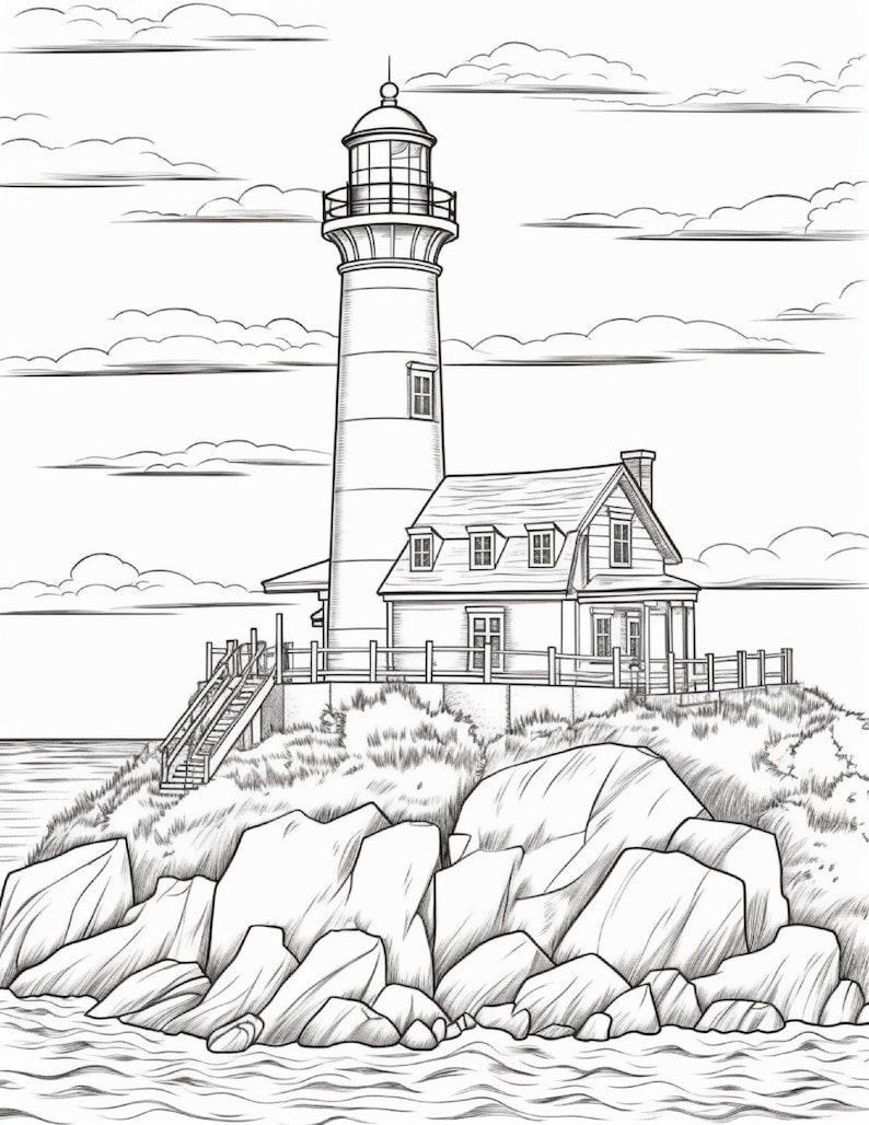 300 Lighthouses & Beaches Coloring Pages | Coastal Scenes Printable ...