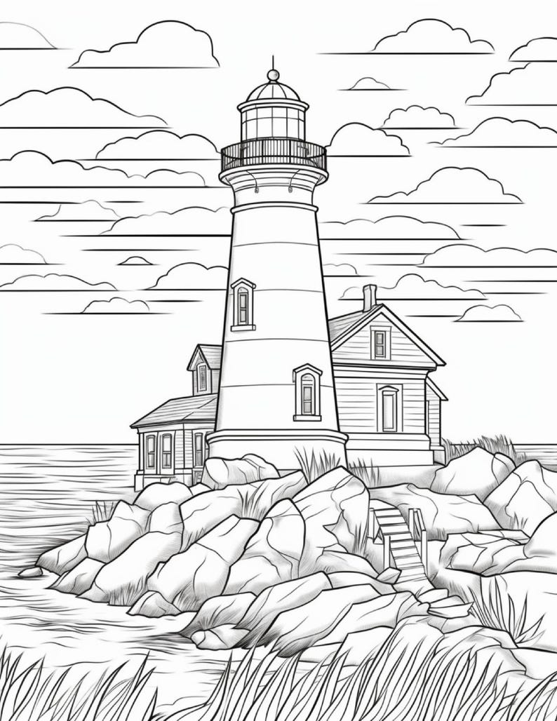 300 Lighthouses & Beaches Coloring Pages | Coastal Scenes Printable ...