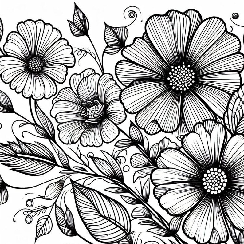 65 Simple Flower Coloring Pages, Coloring Book, Adult Coloring Book ...