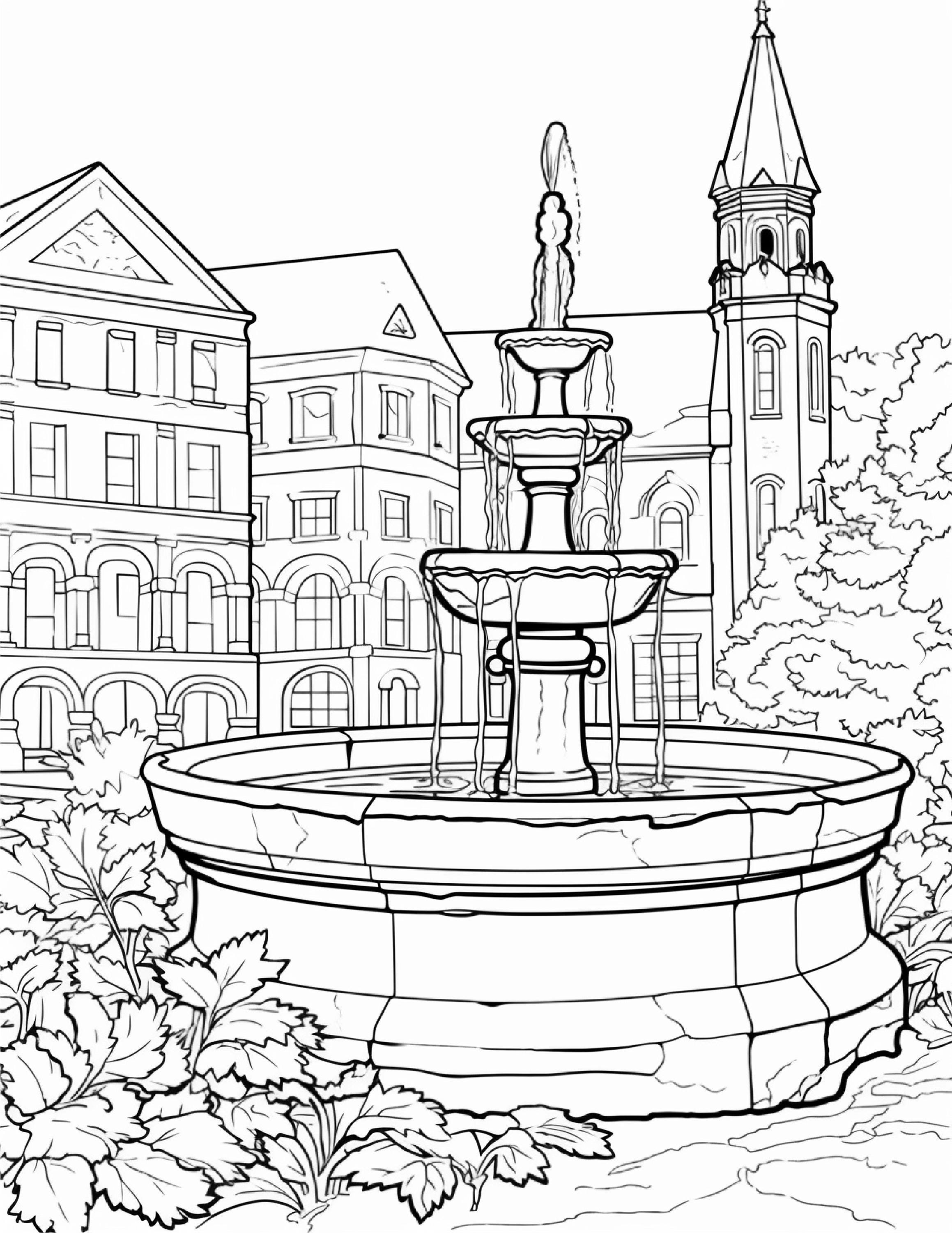 100 Fountain Coloring Pages, Coloring Book, Adult Color, Kids Coloring ...