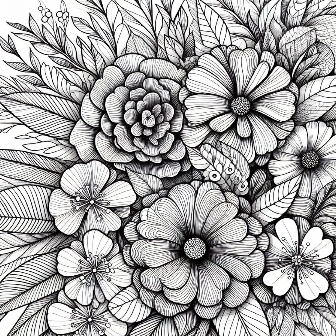 77 Bunches of Flowers Coloring Pages | Printable Floral Coloring Book ...