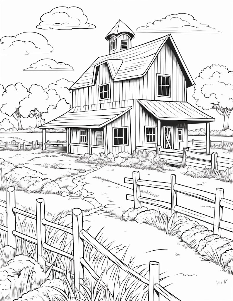 270 Farm and Country Scenes Coloring Pages | Printable Adult & Kids ...