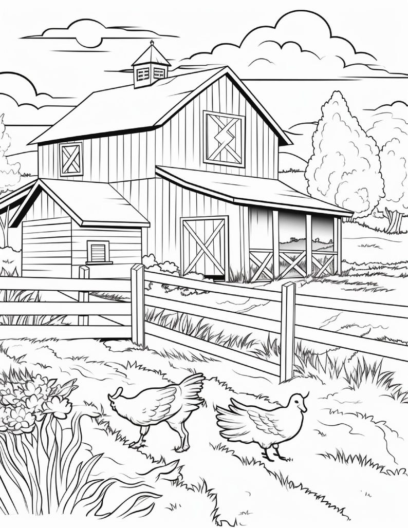 270 Farm and Country Scenes Coloring Pages | Printable Adult & Kids ...