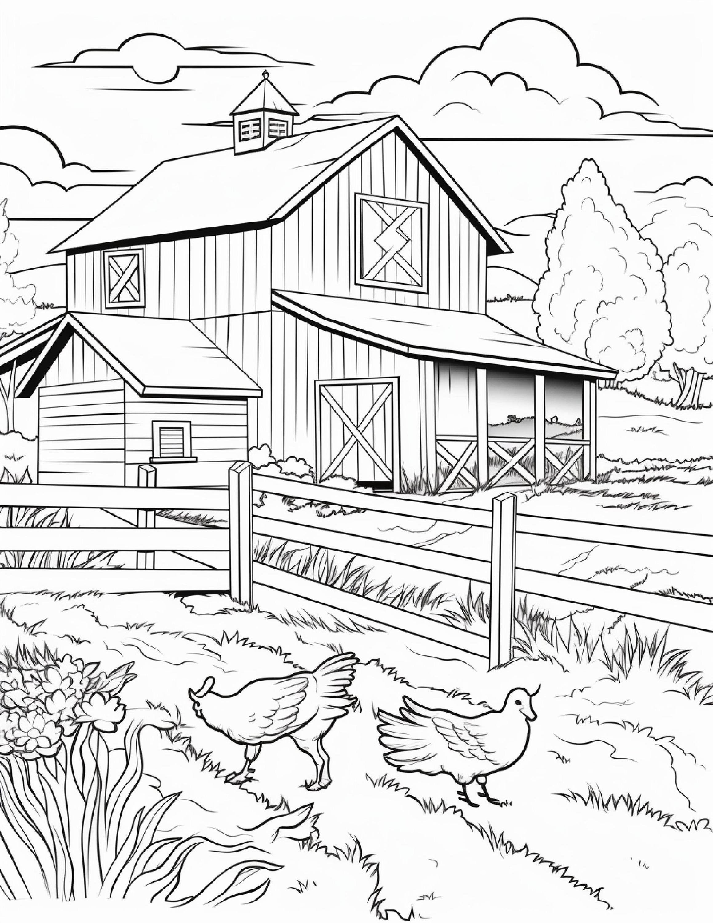 270 Farm and Country Scenes Coloring Pages, Coloring Book, Adult ...