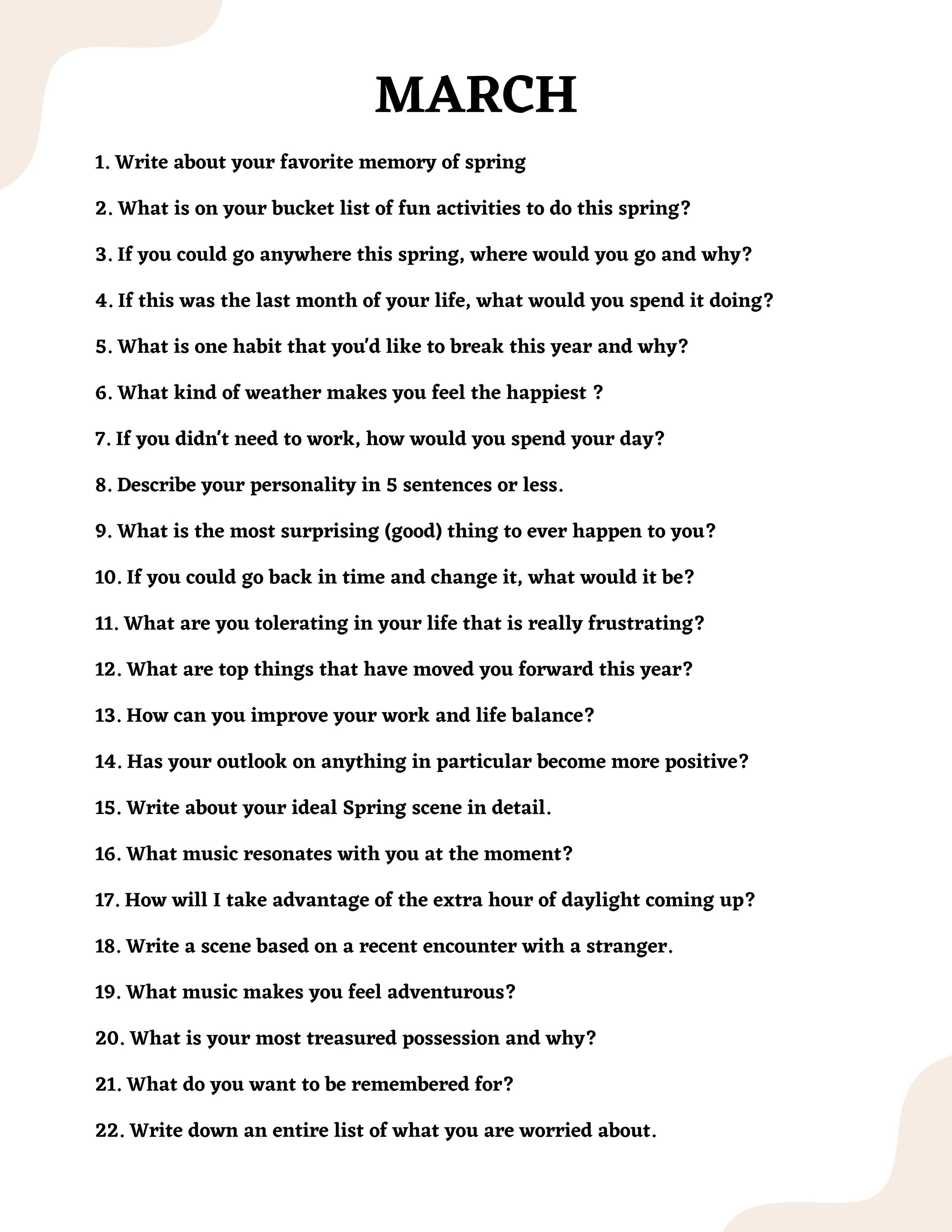 12 Month Journal Prompts | Printable Writing Prompts | Daily Journal ...