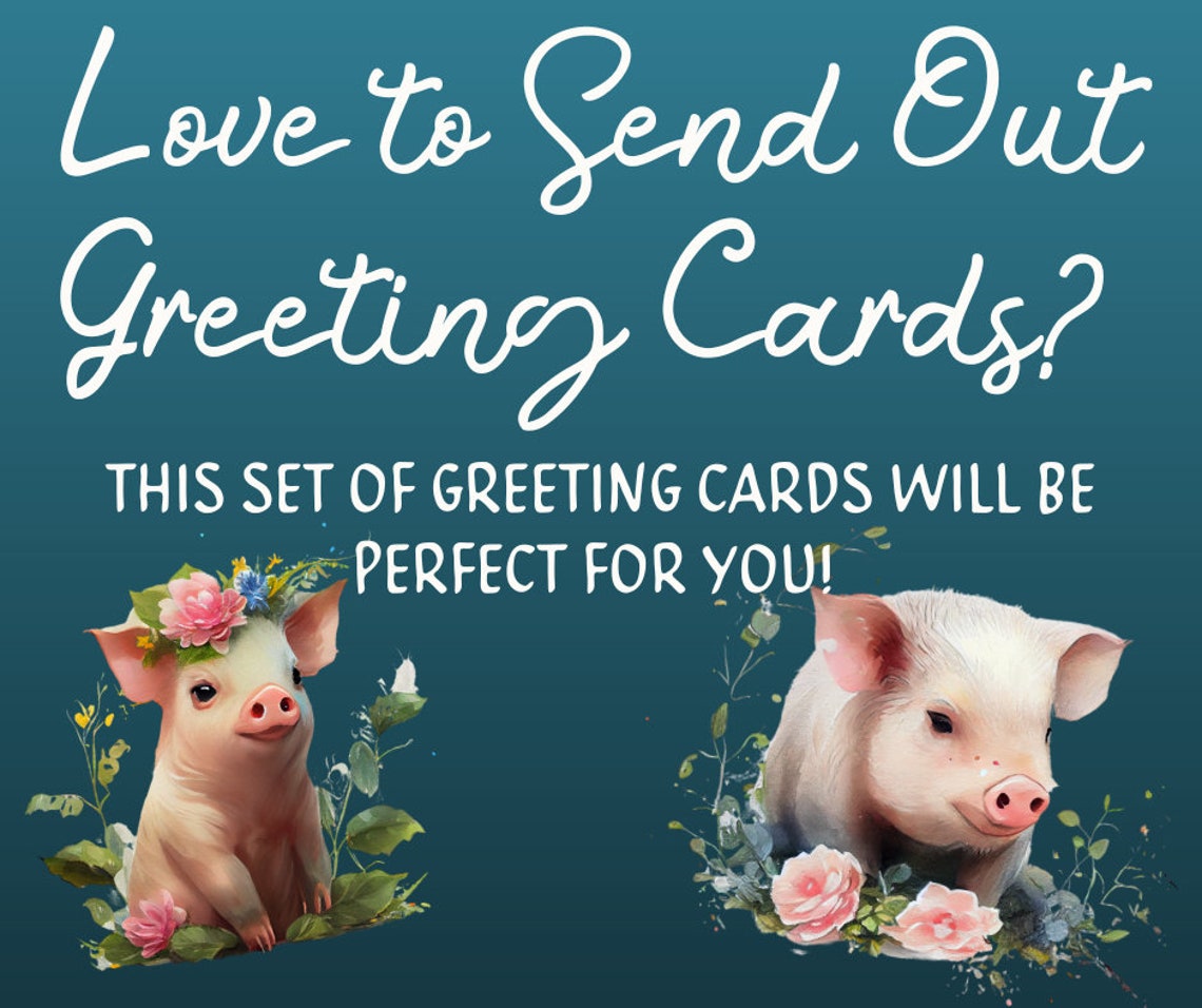 Watercolor Pig Greeting Card With Flowers | 4x6 Blank Printable | Canva ...