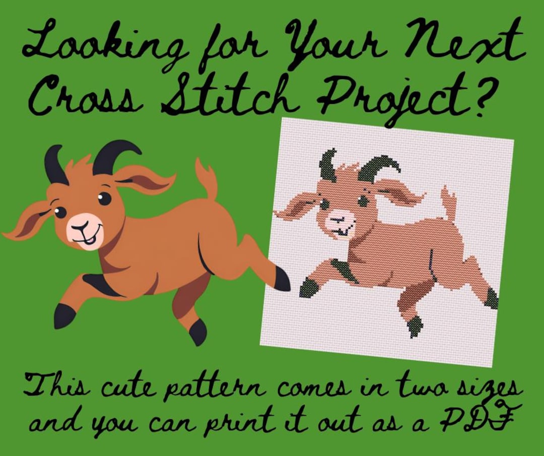 Very Cute Jumping Goat Kid Cross Stitch Pattern- 2 Sizes (100 X 100 and ...
