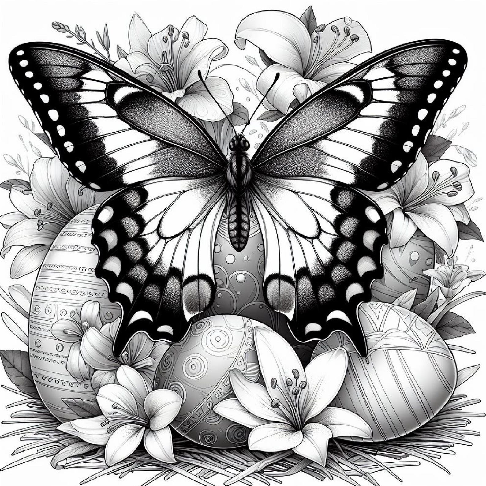 55 Easter Butterfly Coloring Pages, Coloring Book, Adult Coloring Book ...