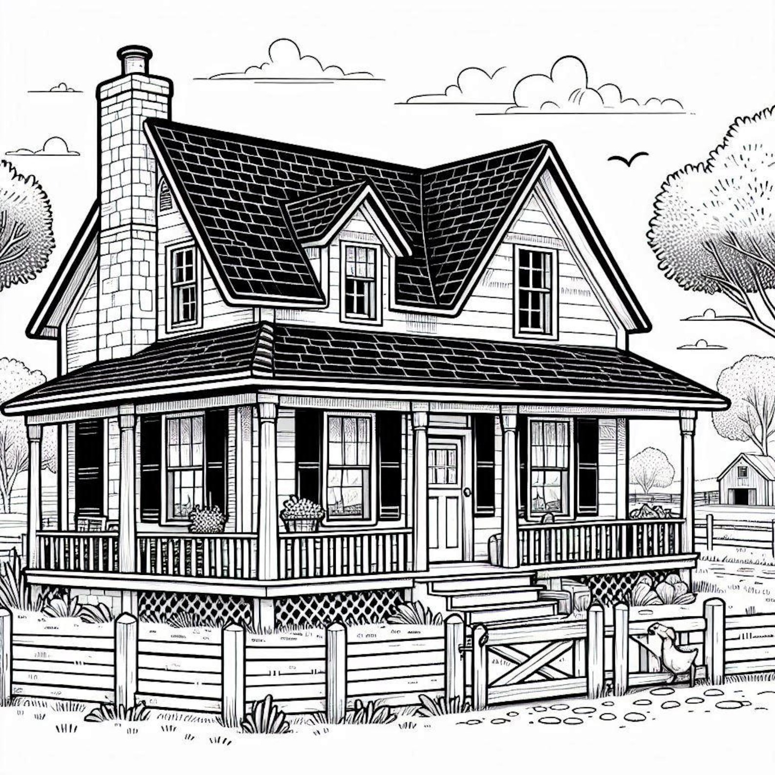 29 Farmhouses (farm House) Coloring Pages, Coloring Book, Adult ...