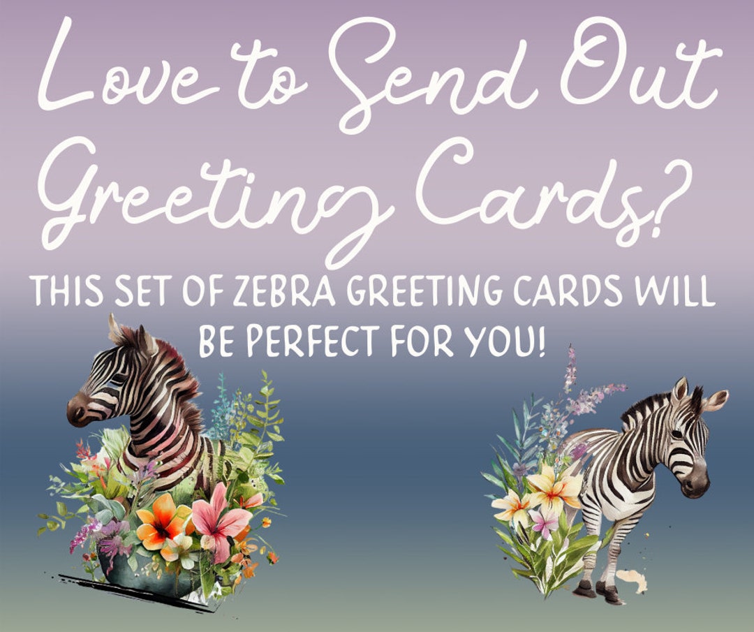 8 Printable Zebra Greeting Cards | 4x6 Blank Animal Cards | Canva & PDF ...