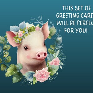 Watercolor Pig Greeting Card With Flowers | 4x6 Blank Printable | Canva ...