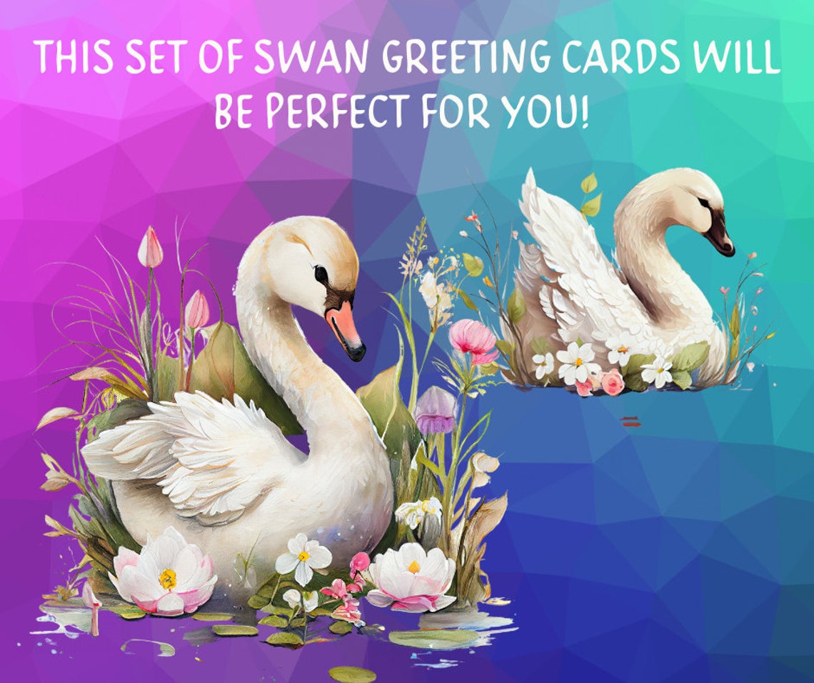 8 Swan Greeting Cards | Printable 4x6 Blank Animal Cards | Canva & PDF ...