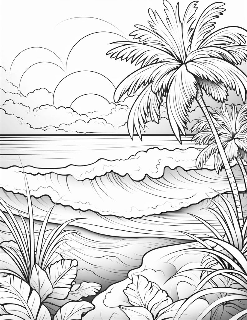 58 Pages of Summer Beaches Coloring Pages, Coloring Book, Adult ...