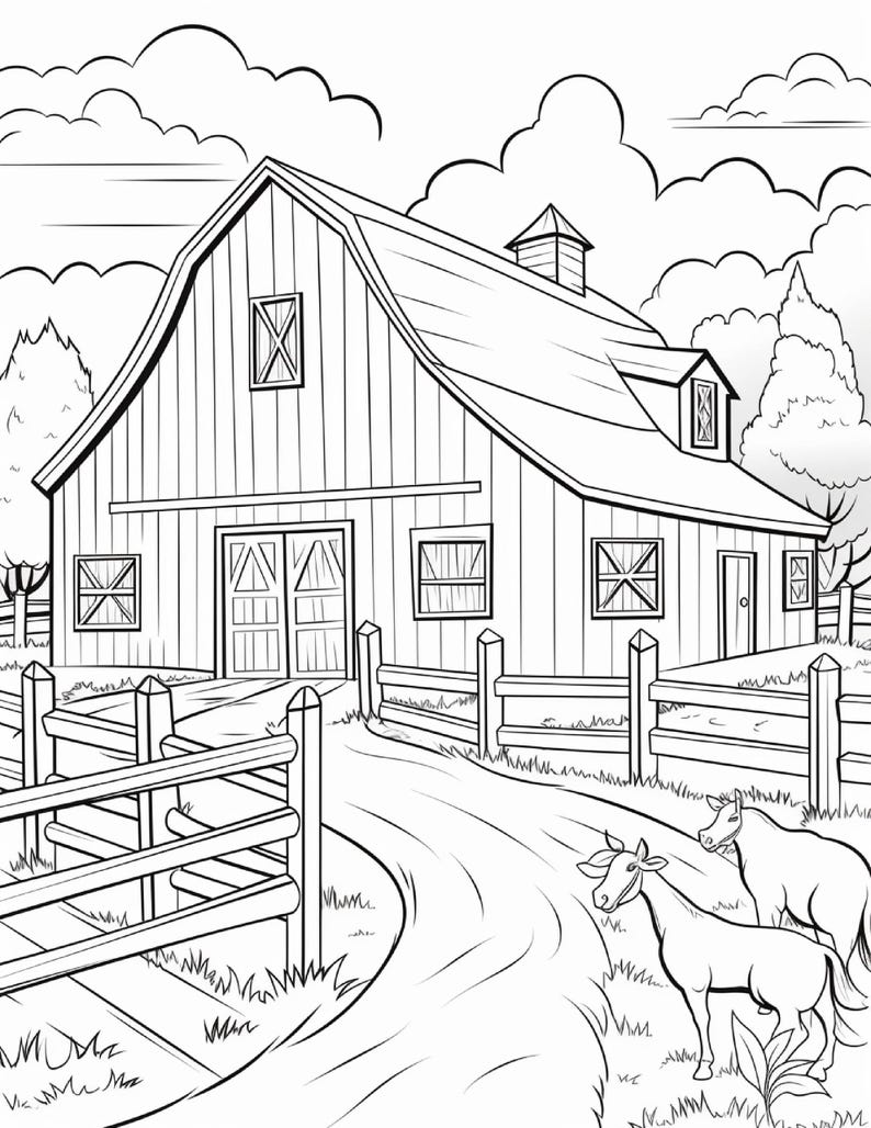 270 Farm and Country Scenes Coloring Pages | Printable Adult & Kids ...