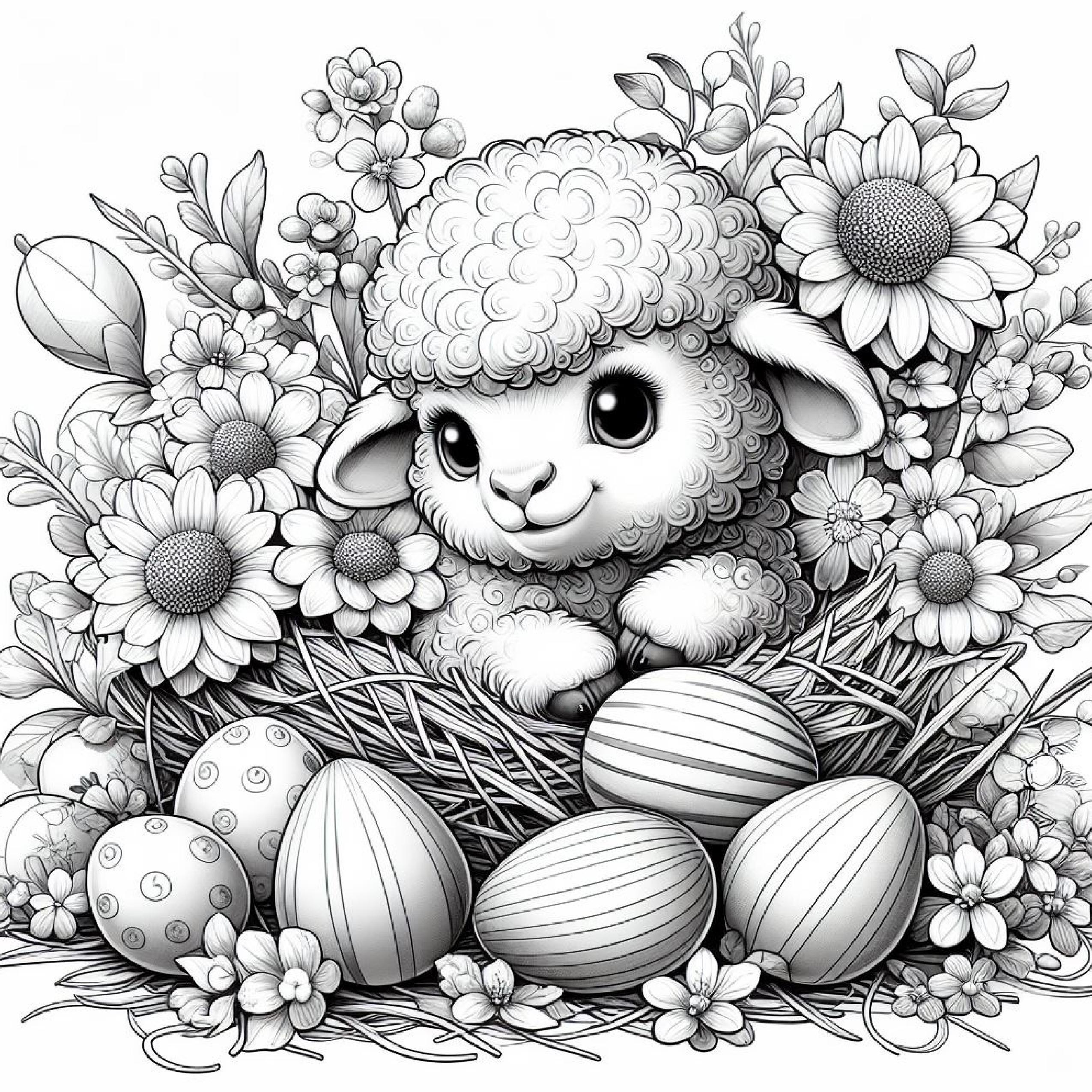 100 Easter Lambs (baby Sheep)coloring Pages, Coloring Book, Adult ...