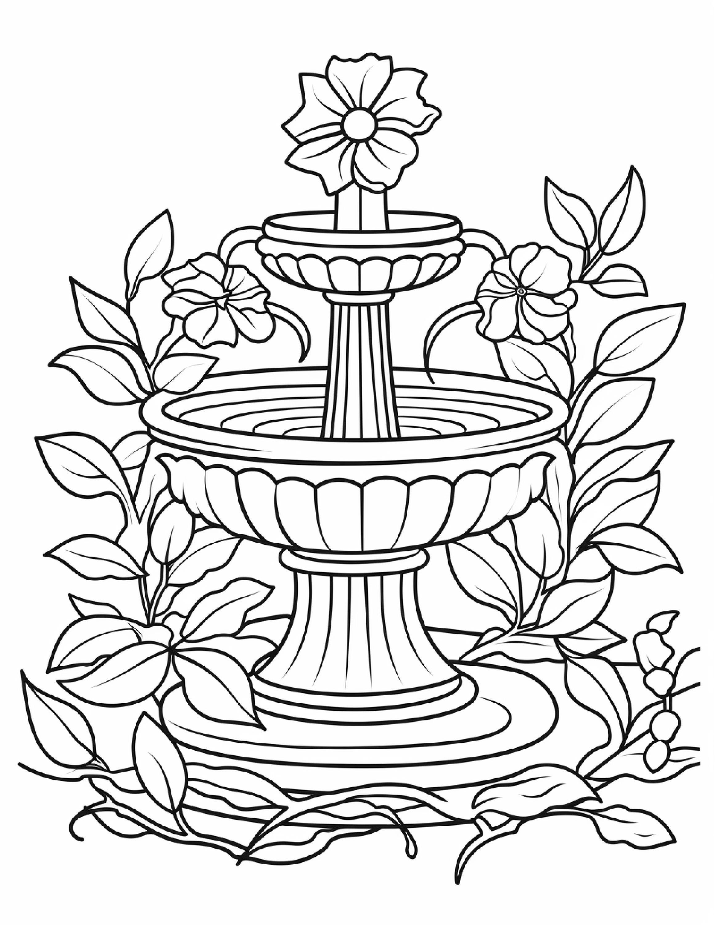100 Fountain Coloring Pages, Coloring Book, Adult Color, Kids Coloring ...