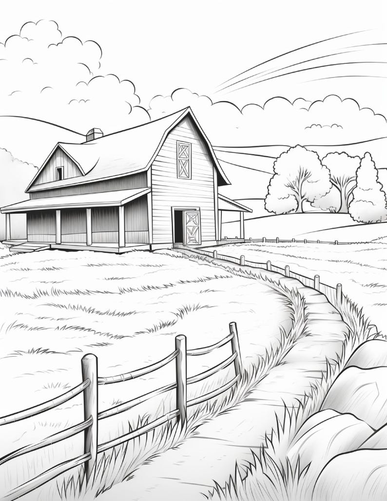 270 Farm and Country Scenes Coloring Pages | Printable Adult & Kids ...