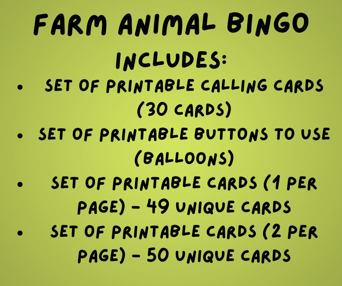 Printable Farm Animal Bingo: Everything You Need to Play! - Etsy