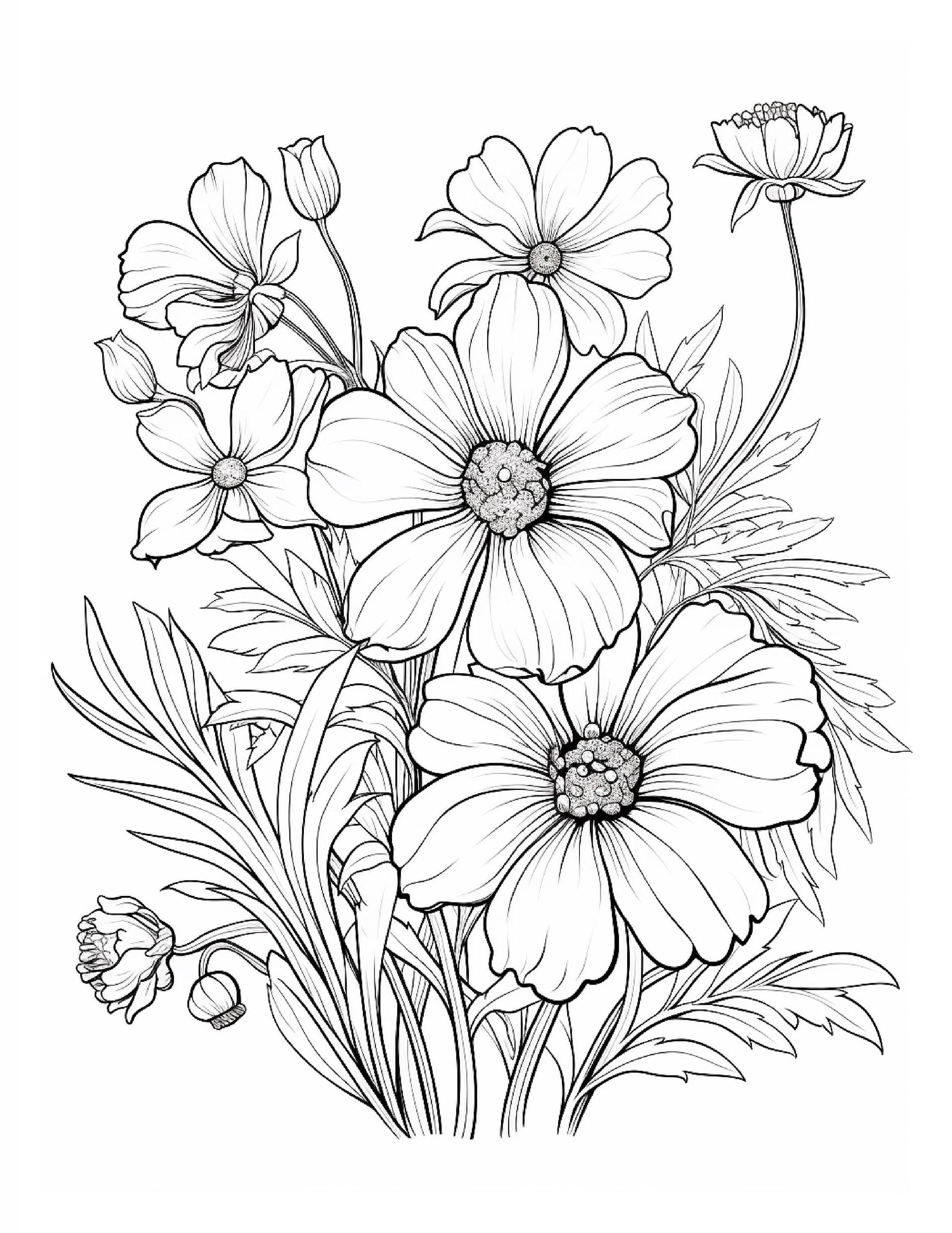 230 Wild Flower Coloring Pages | Printable Floral Coloring Book for ...
