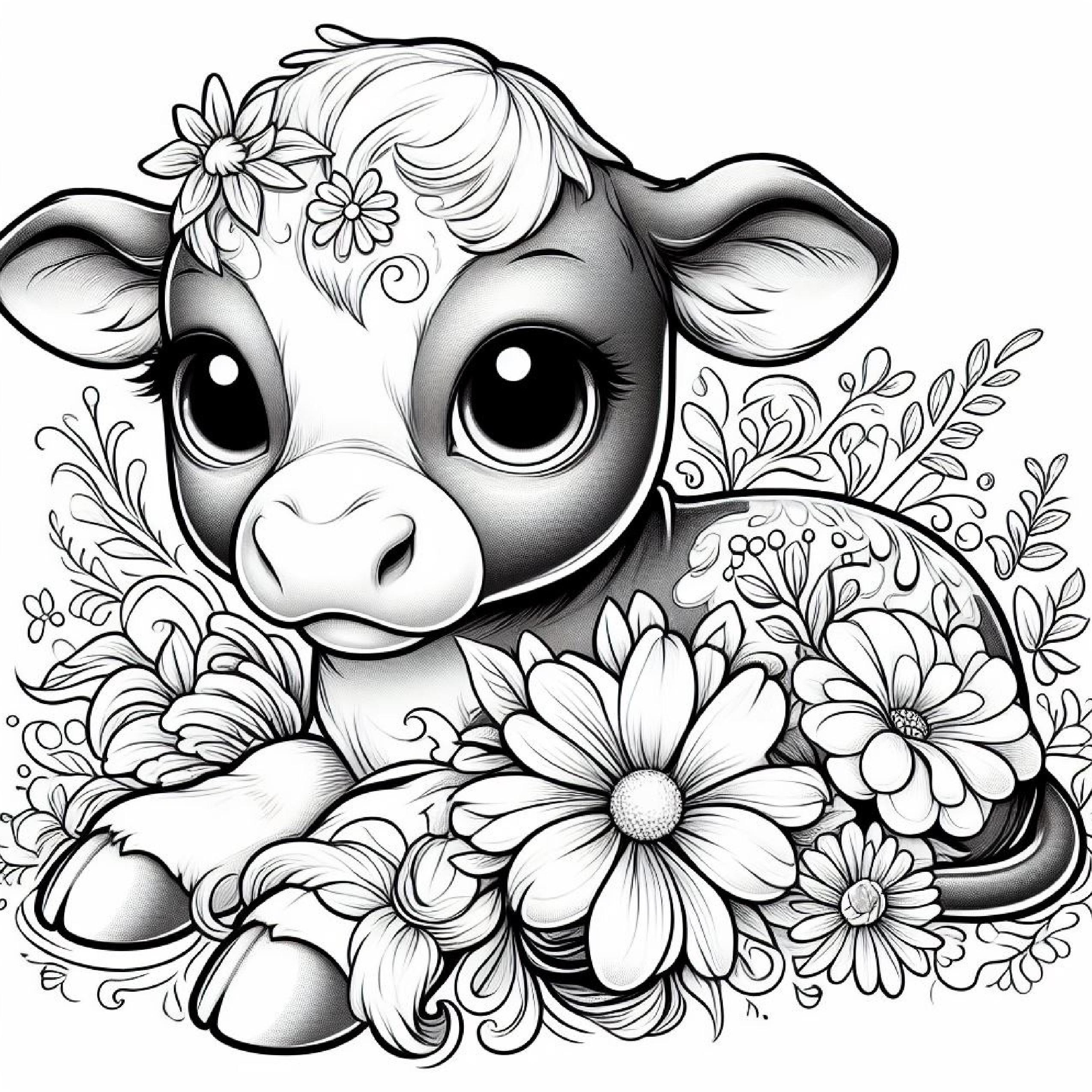 60 Cartoon Baby Cows, Calf Coloring Pages, Coloring Book, Adult ...