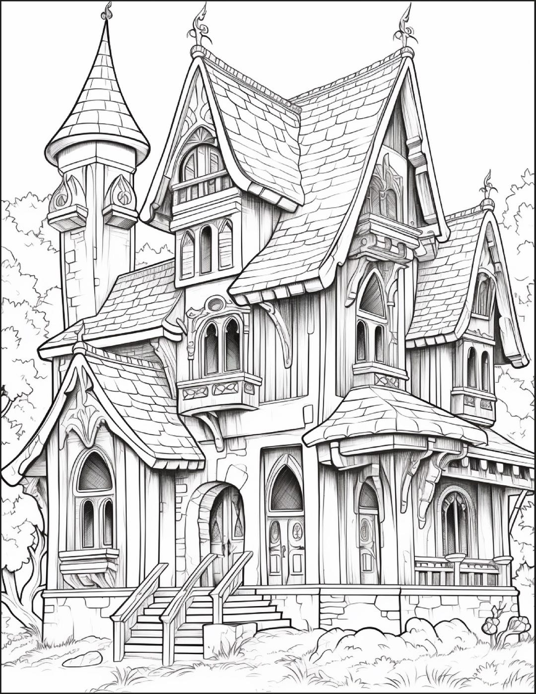 50 Gothic Architecture Coloring Pages, Coloring Book, Adult Coloring ...