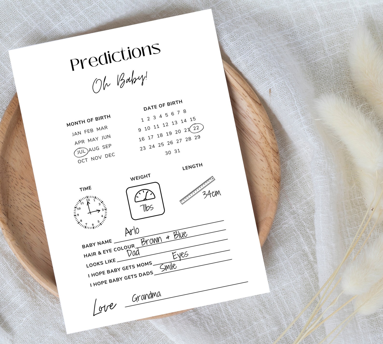 Baby Predictions Template, Baby Shower Game Printable, Fun Activity ...