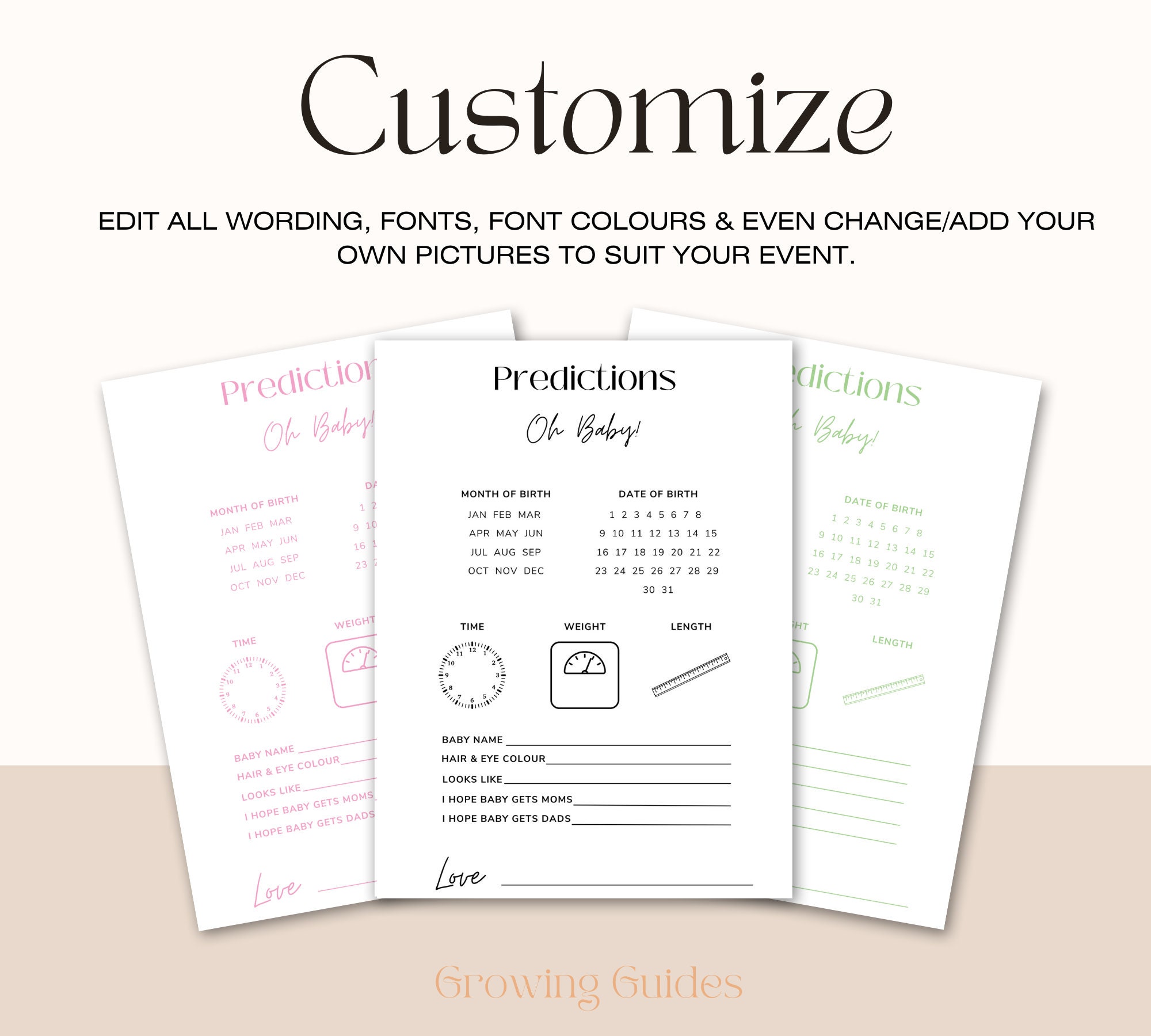 Baby Predictions Template, Baby Shower Game Printable, Fun Activity ...