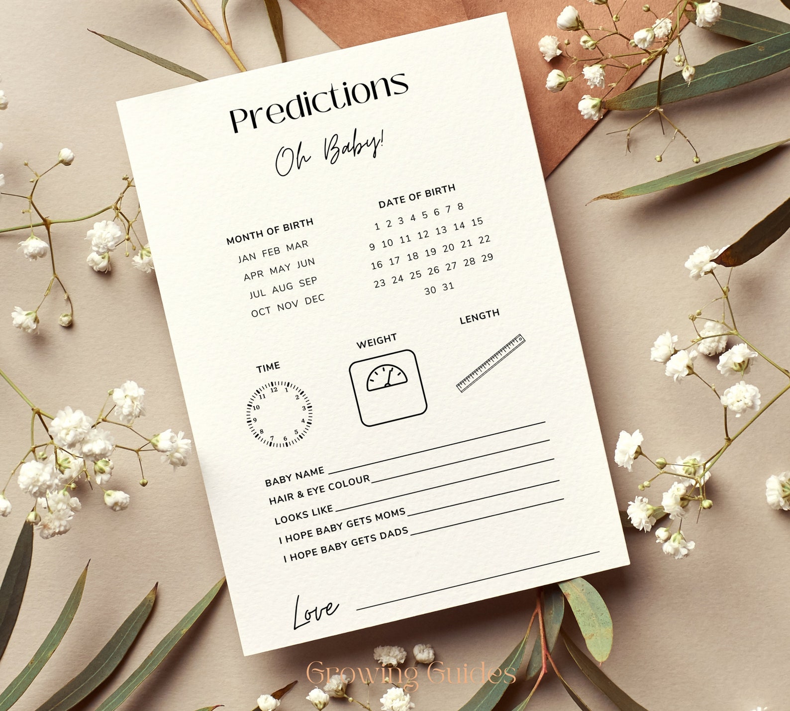 Baby Predictions Template, Baby Shower Game Printable, Fun Activity ...