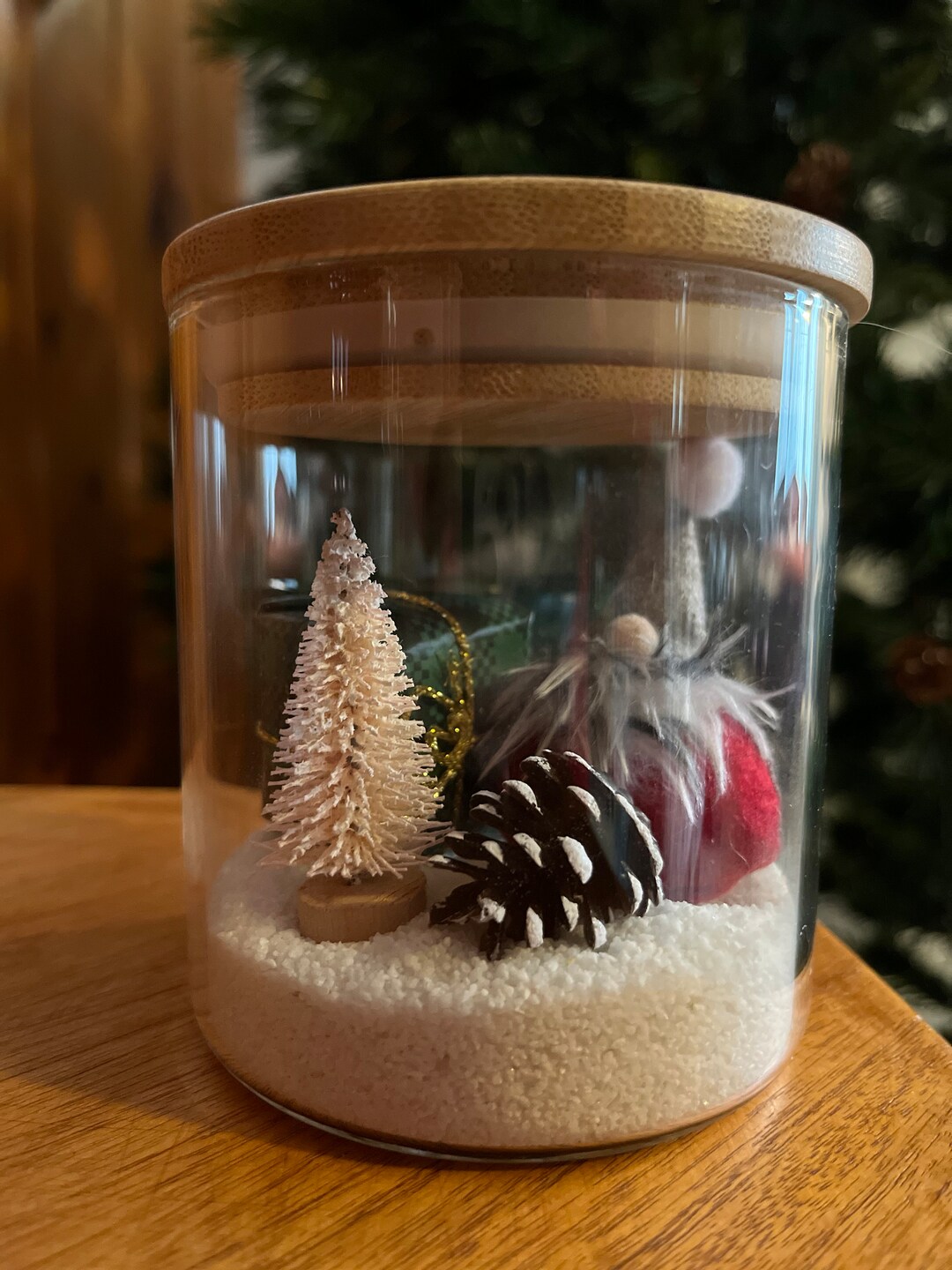 Interactive Christmas in a Jar: Red Gnome With Pine Cone Ornament ...
