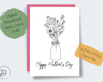 Printable Mother's Day Card / Black and White Card / Instant Download ...