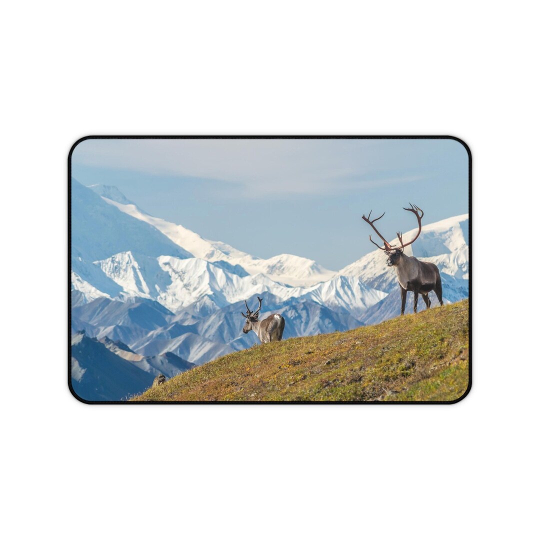 Desk Mat - Caribou in Front of Mount Denali, Alaska, Caribou Desk Mat ...