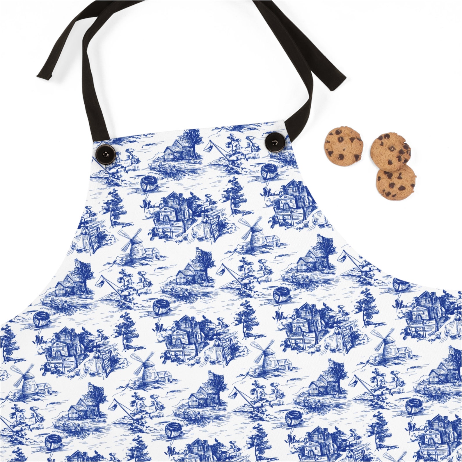 Blue and White French Apron, Classic Blue Toile Style Apron, Toile ...