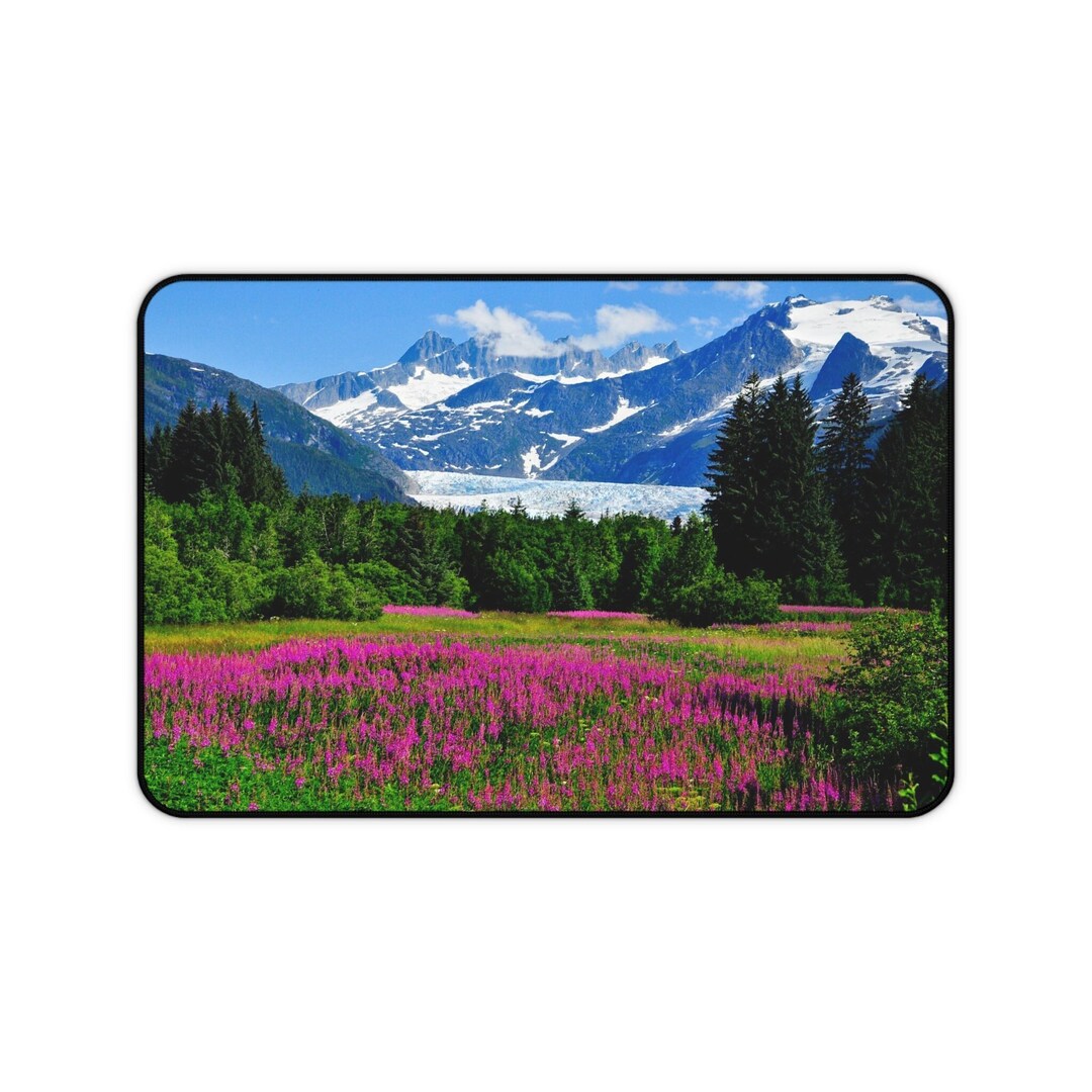 Desk Mat - Mendenhall Glacier With Fireweed in Bloom, Alaska Glacier ...