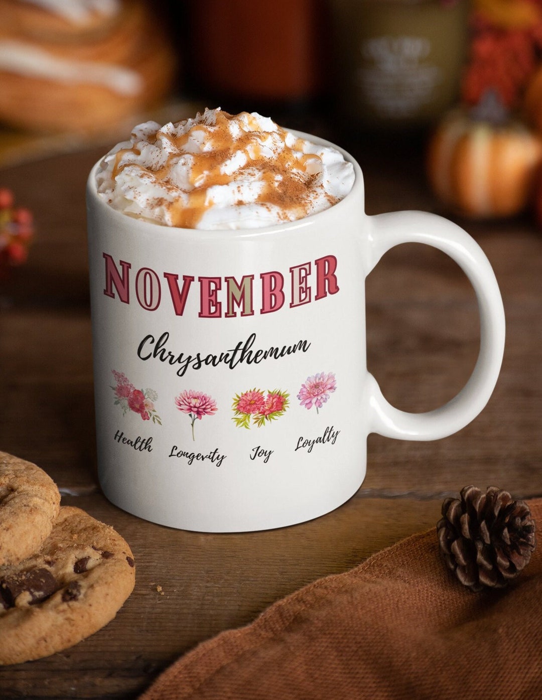 November Birth Flower Mug, Chrysanthemum Birth Flower Gift, Gift for ...
