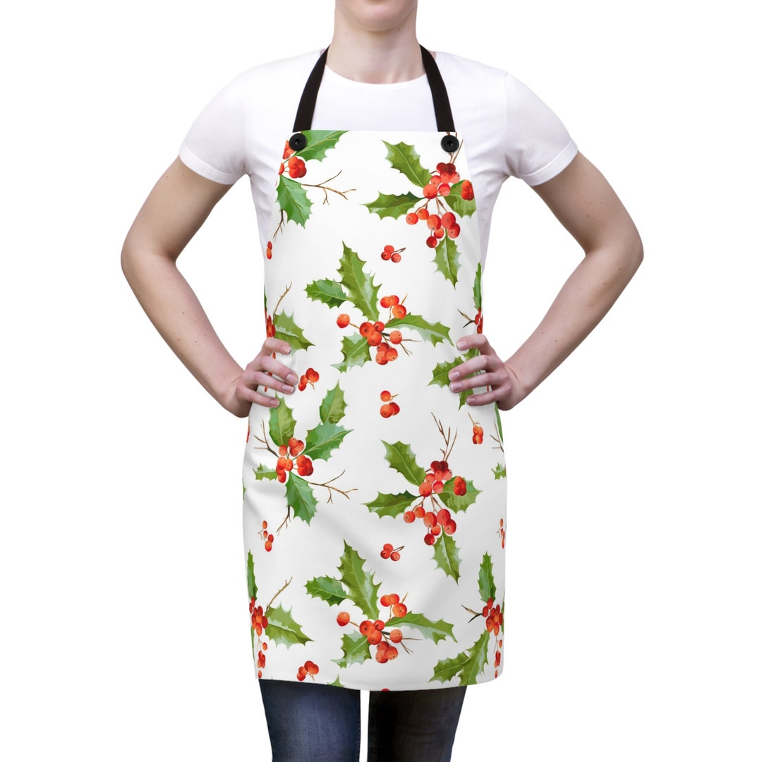 Apron AOP Vintage Holly Berry Apron, Holiday Holly Apron, Vintage Berry ...