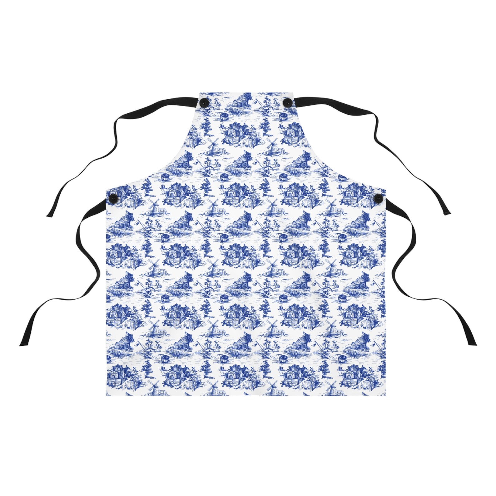 Blue and White French Apron, Classic Blue Toile Style Apron, Toile ...