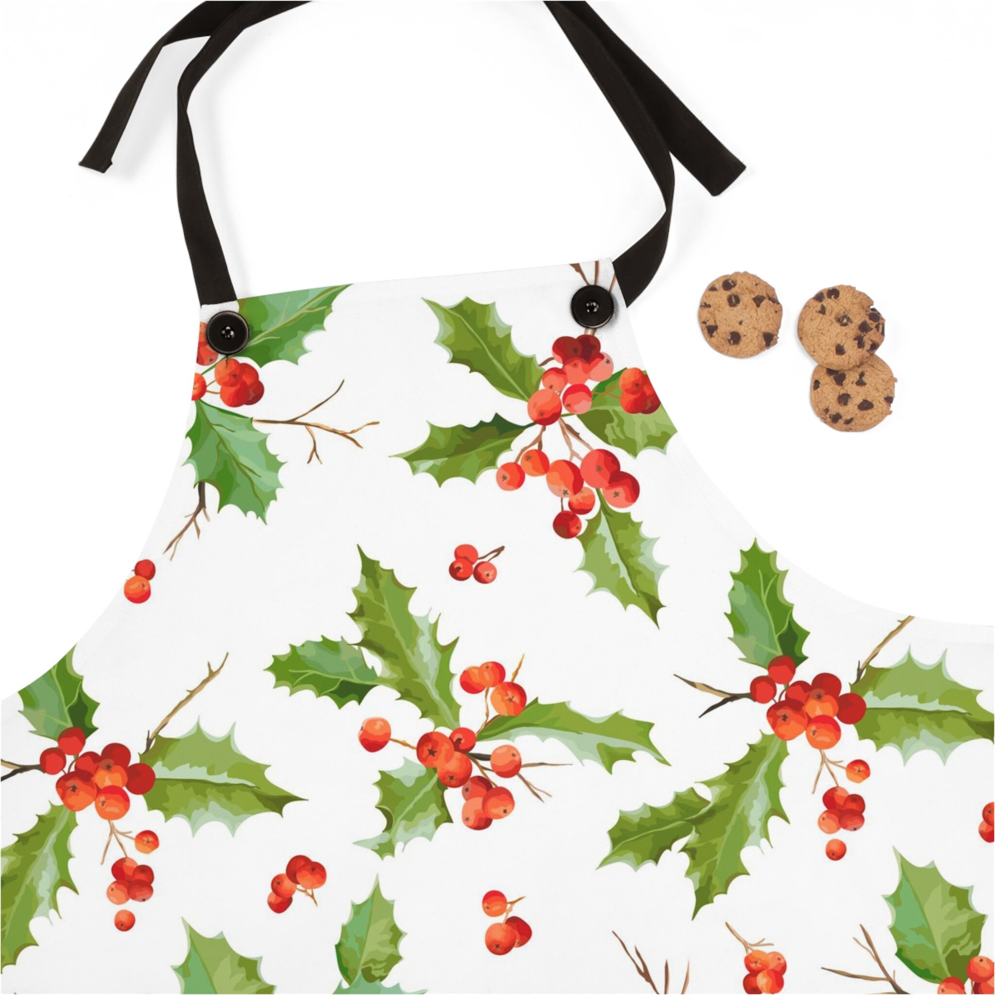 Apron AOP Vintage Holly Berry Apron, Holiday Holly Apron, Vintage Berry ...