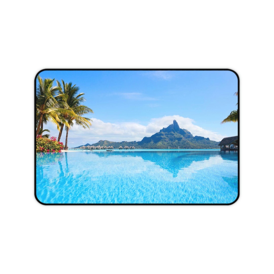 Waters of Bora Bora Desk Mat, Desk Mat With Otemanu Mountain in the ...