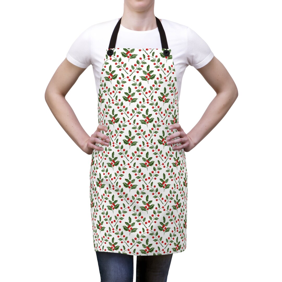 Apron Holly Berry Pattern Holly Apron Winter Apron With - Etsy