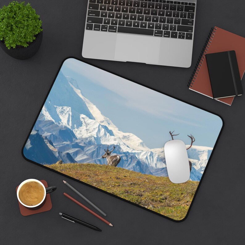 Desk Mat - Caribou in Front of Mount Denali, Alaska, Caribou Desk Mat ...