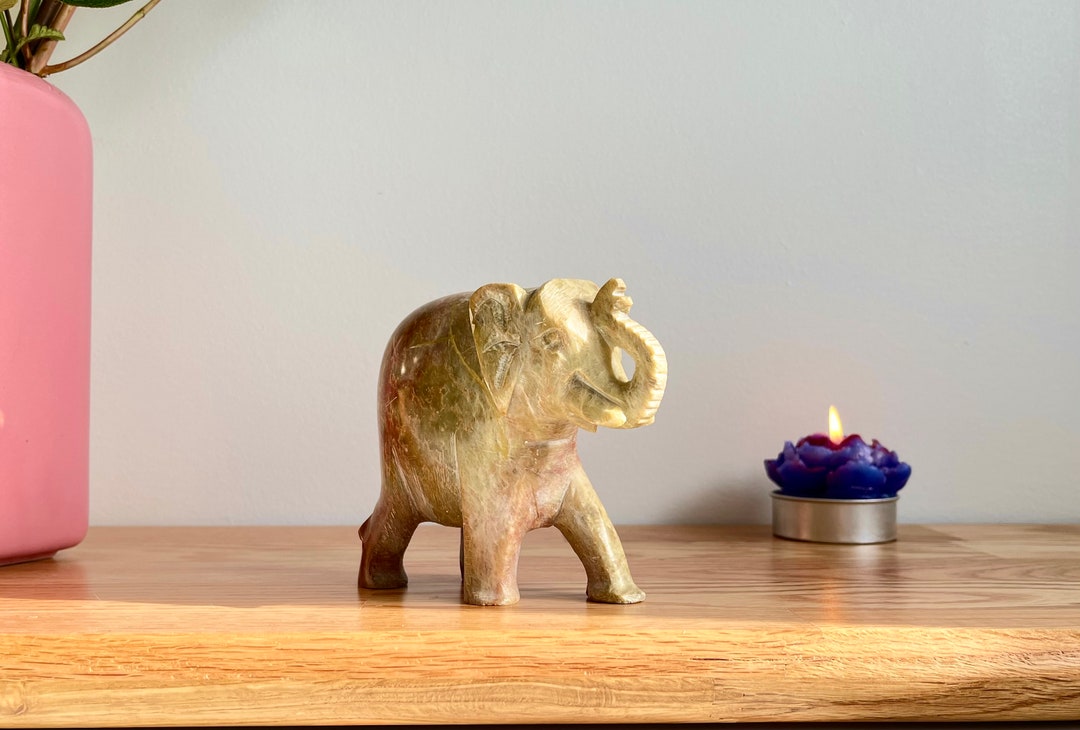 Vintage Stone Carved Elephant Figure Stone Carved Hand Carved Stone
