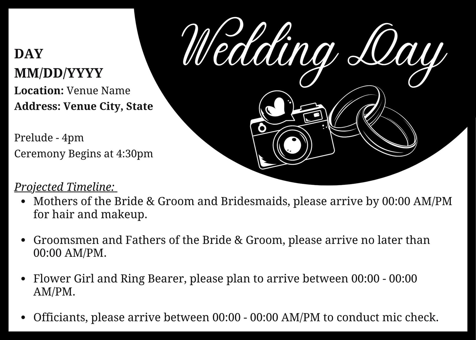 Wedding Weekend Outline - Etsy