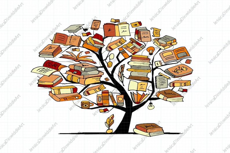 Books Tree Sketch for Your Design. Vector Illustration EPS - Etsy