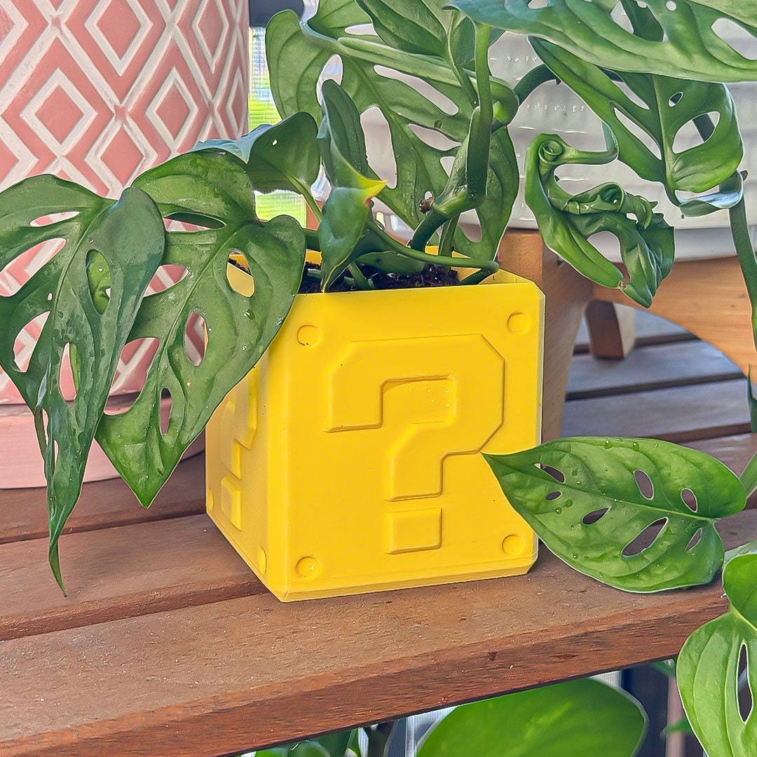 Super Bros Inspired Question Mark Block Plant Pot - Cute Minimalist ...
